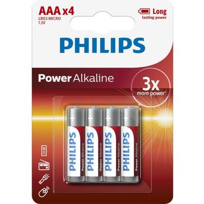 Philips Power Alkaline LR03 Micro AAA 4 stuks Piles | PrintAbout